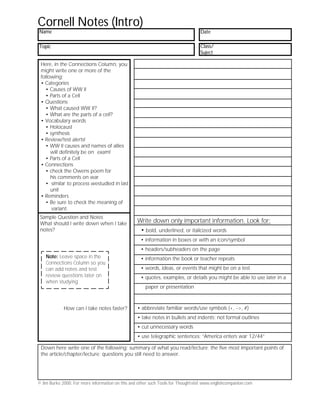 Cornell notes intro template | PDF
