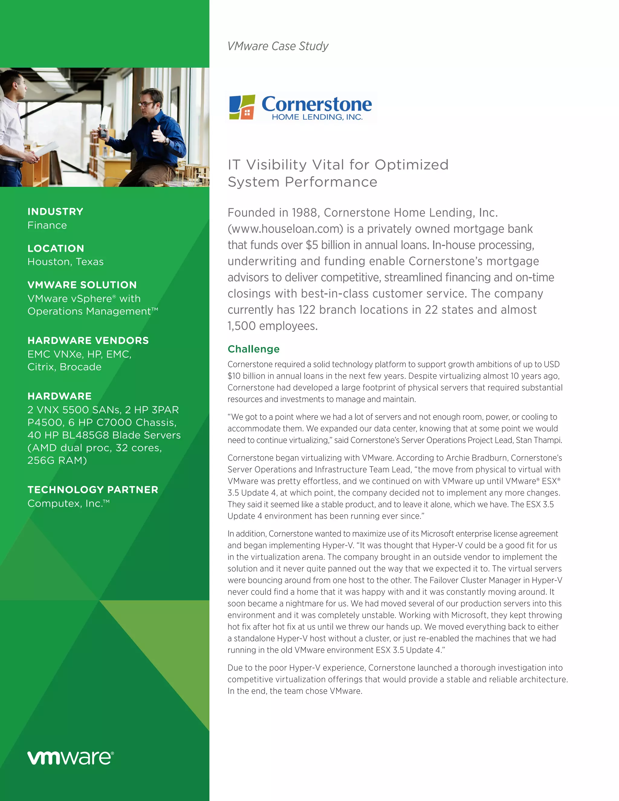 VMware Cornerstone Written Case Study | PDF