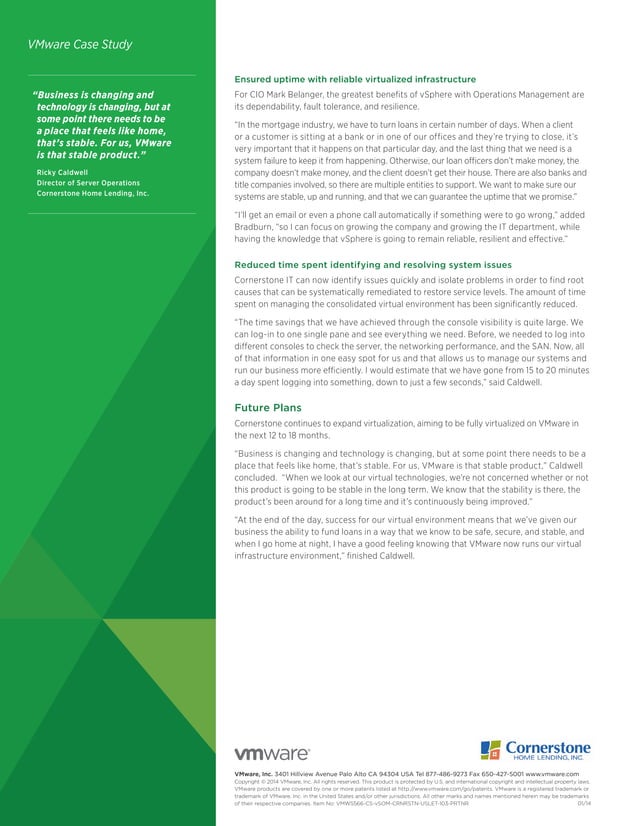 VMware Cornerstone Written Case Study | PDF