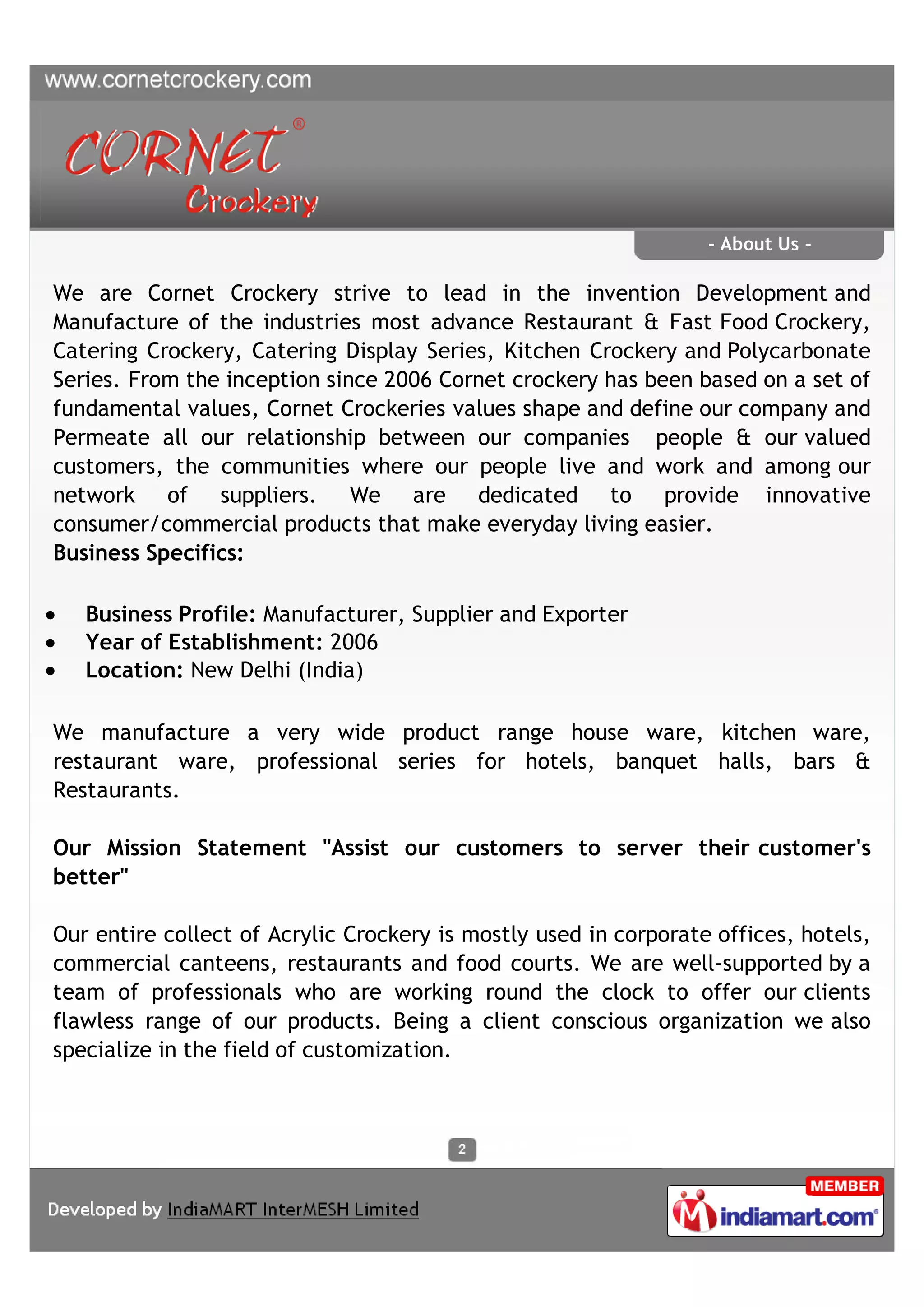 Cornet Crockery, Delhi, South Indian Crockery | PDF