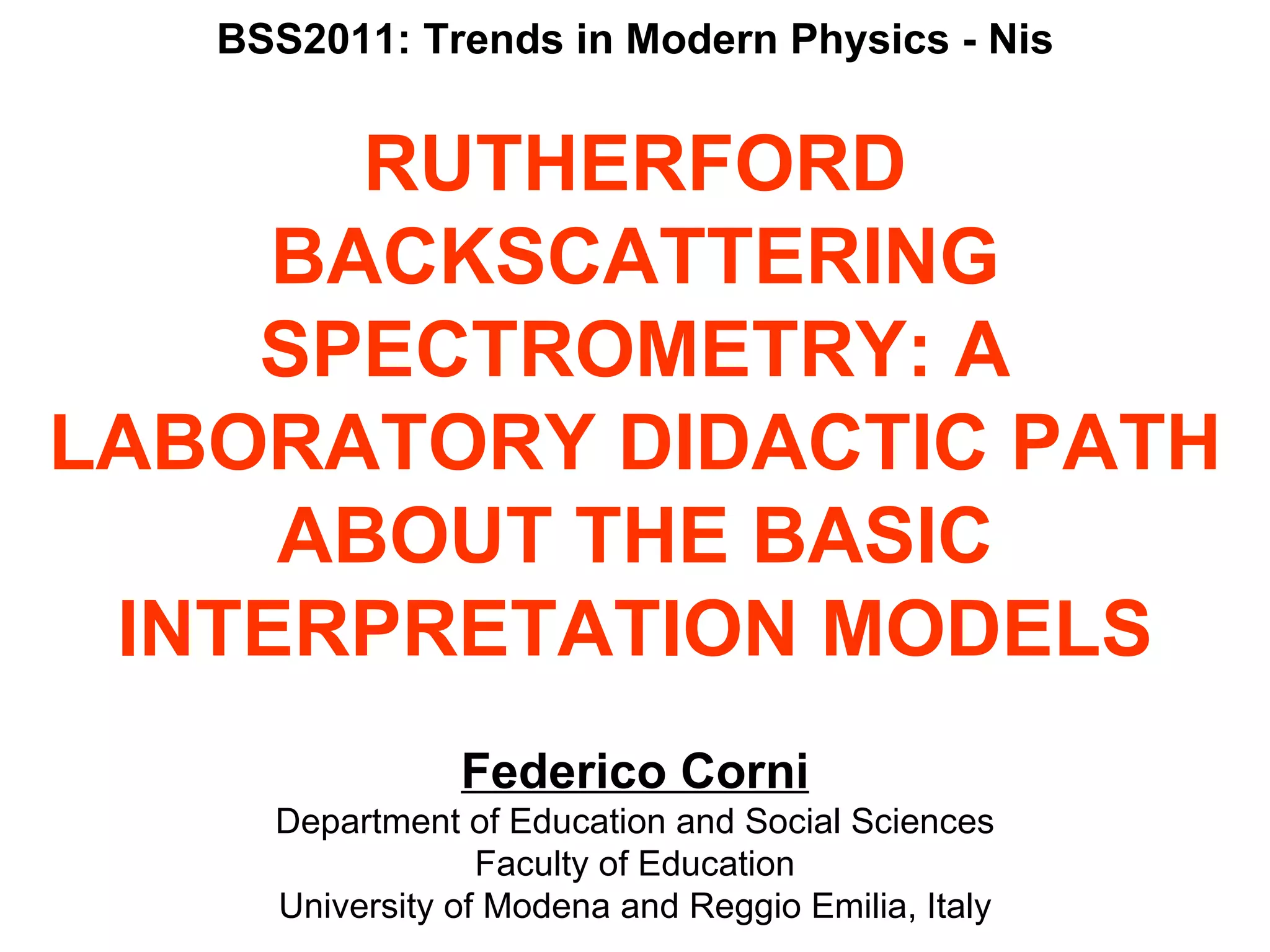 Rutherford Backscattering Spectrometry: A Laboratory Didactic Path ...