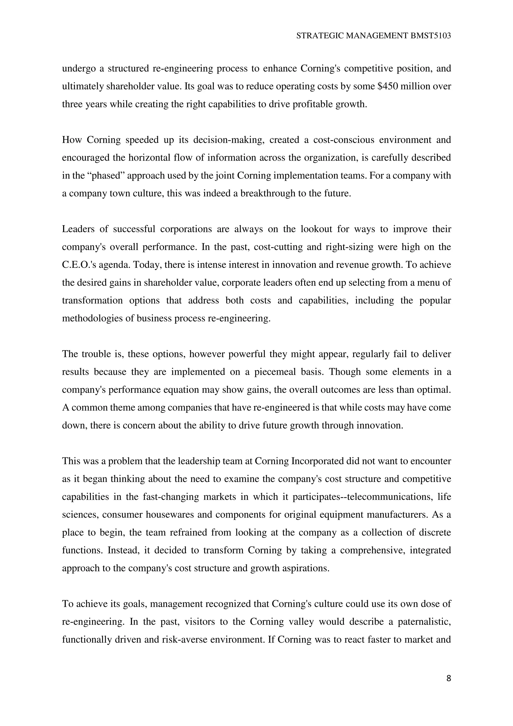 Corning Incorporated Case Study MBA OUM | PDF