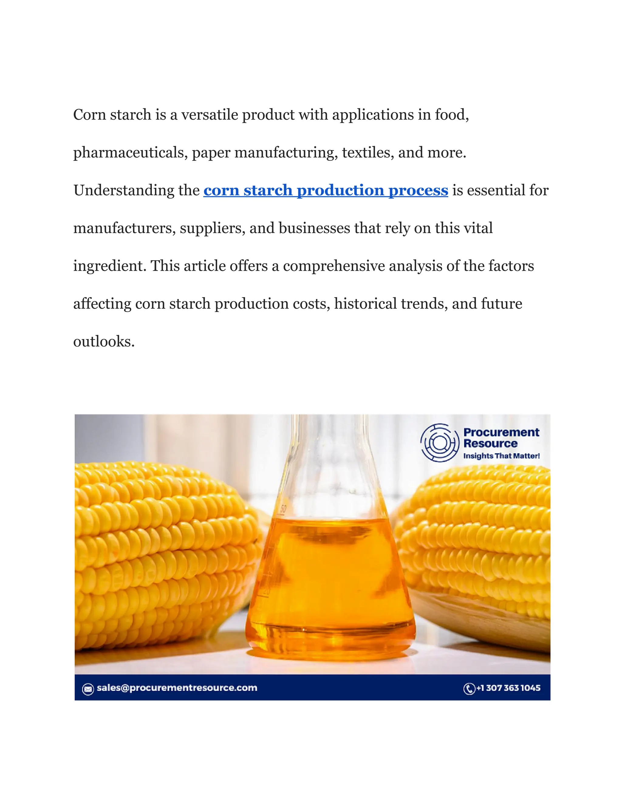corn starch production process and Market Report | PDF