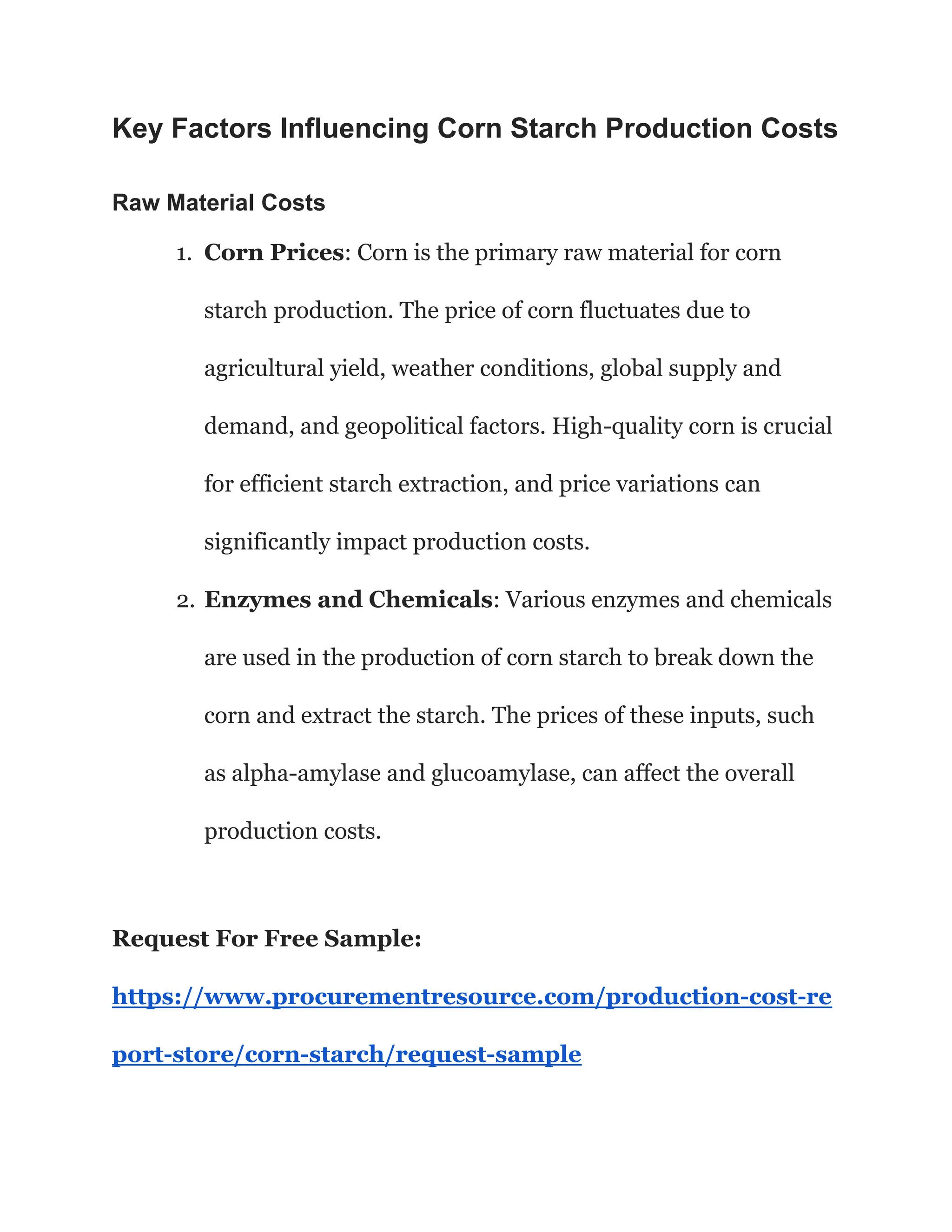 corn starch production process and Market Report | PDF