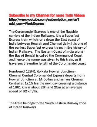 COROMANDEL EXPRESS at Full Speed : Indian Railways Video