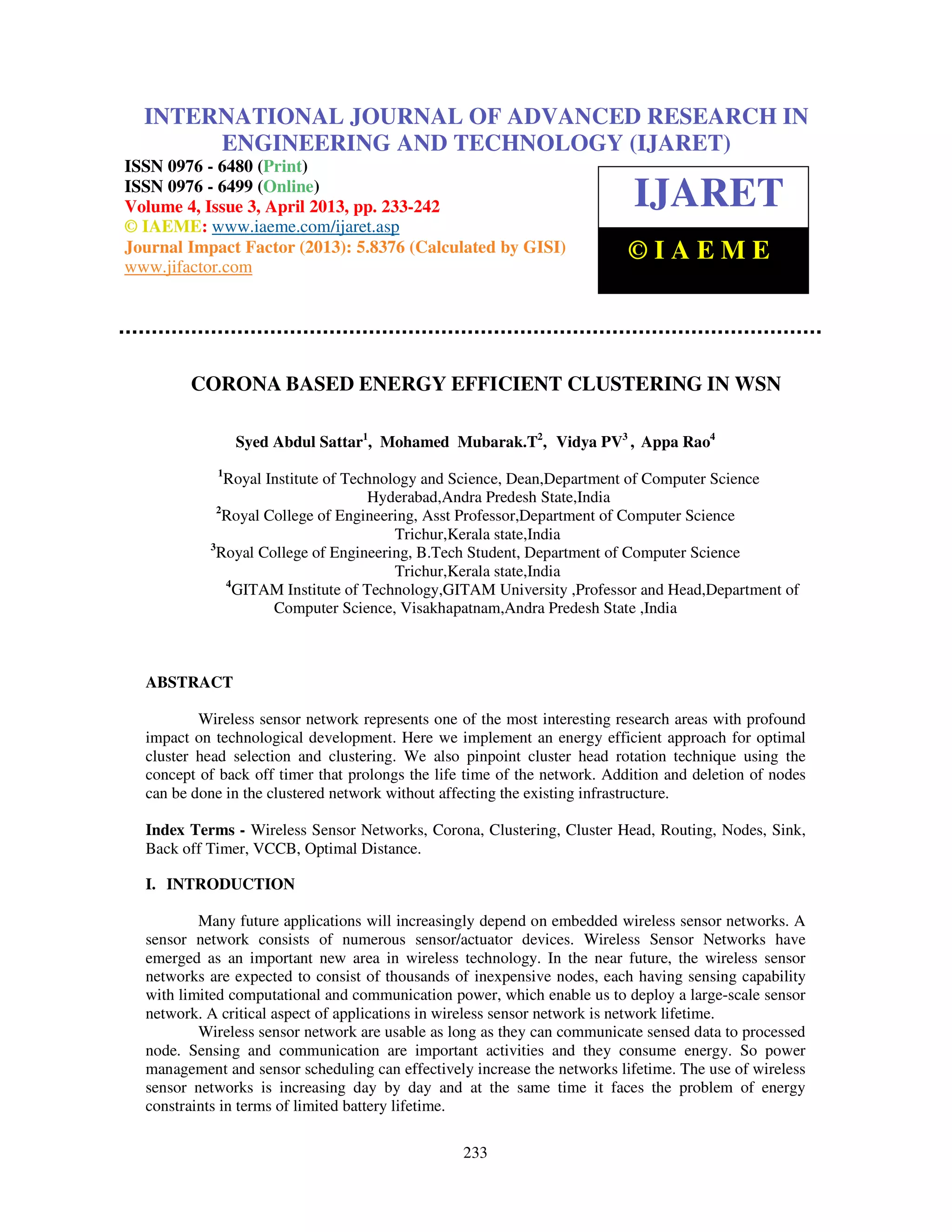 Corona based energy efficient clustering in wsn 2 | PDF