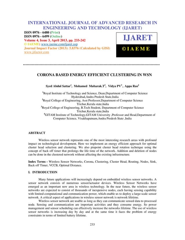Corona based energy efficient clustering in wsn 2 | PDF