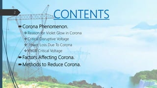 Corona Effect (ELECTRICAL ENGINEERING) | PPTX