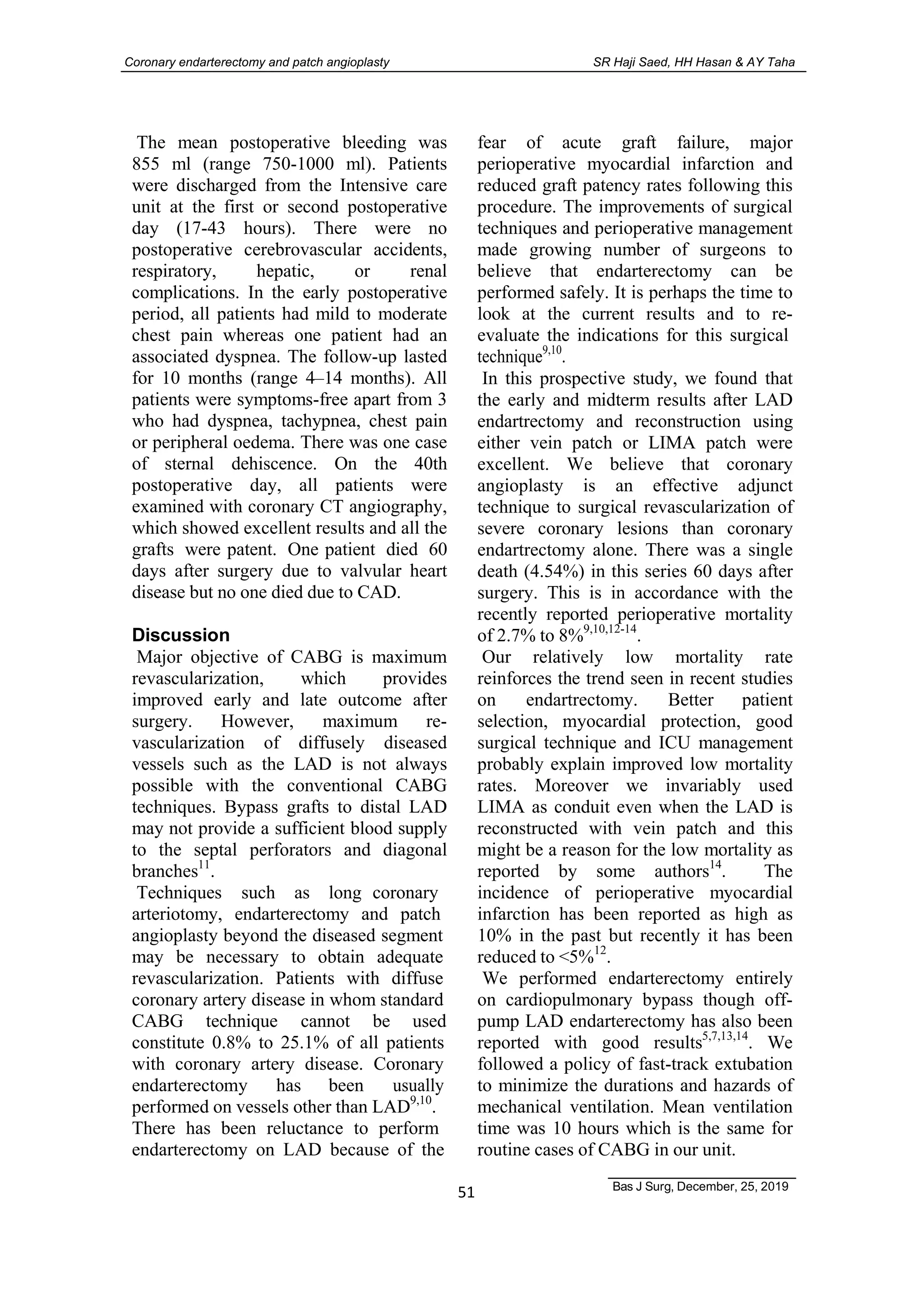 Coronary endarterectomy and patch angioplasty for diffuse coronary ...