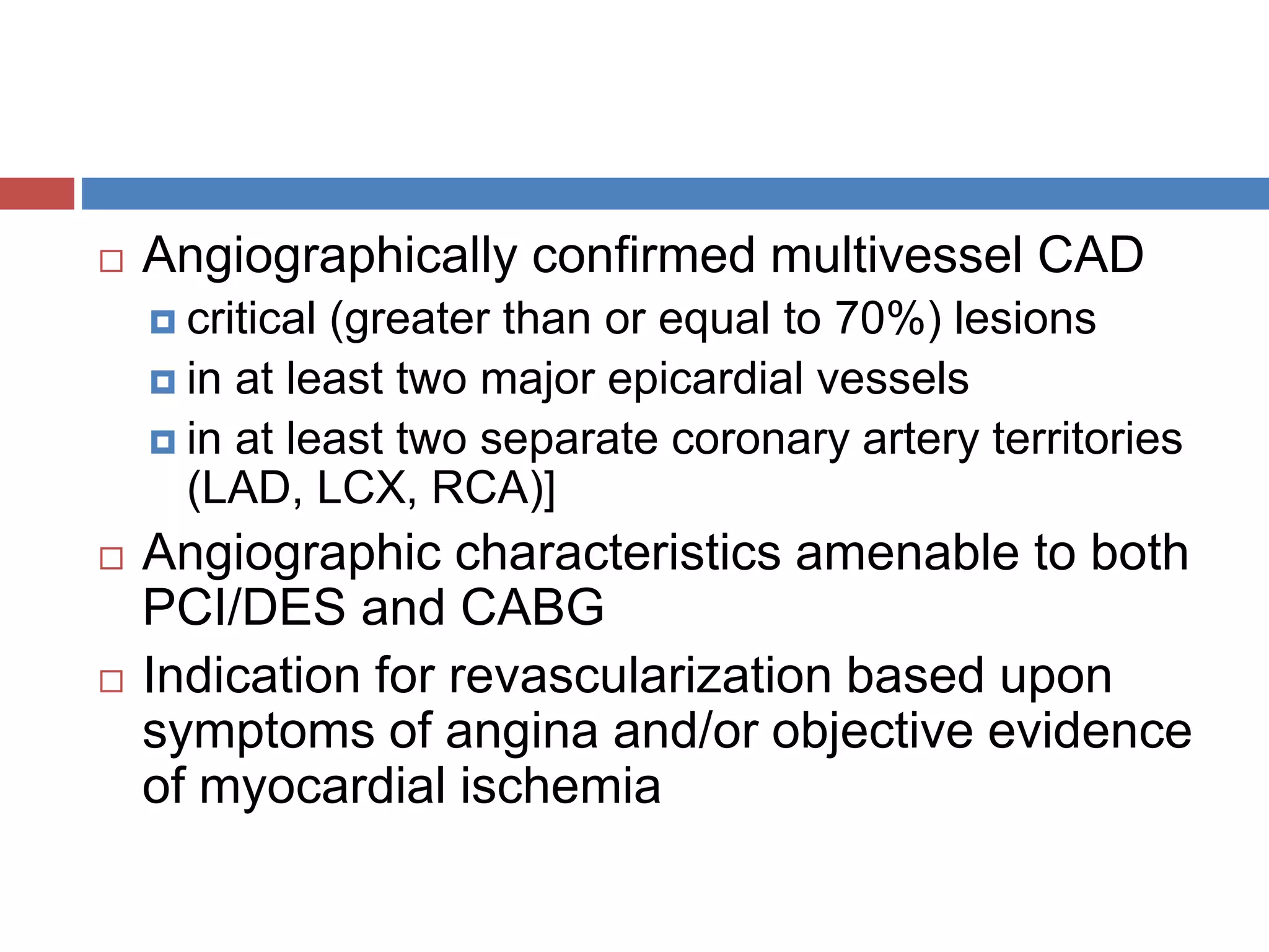 Coronary revascularization in diabetes mellitus and multivessel cad | PPTX