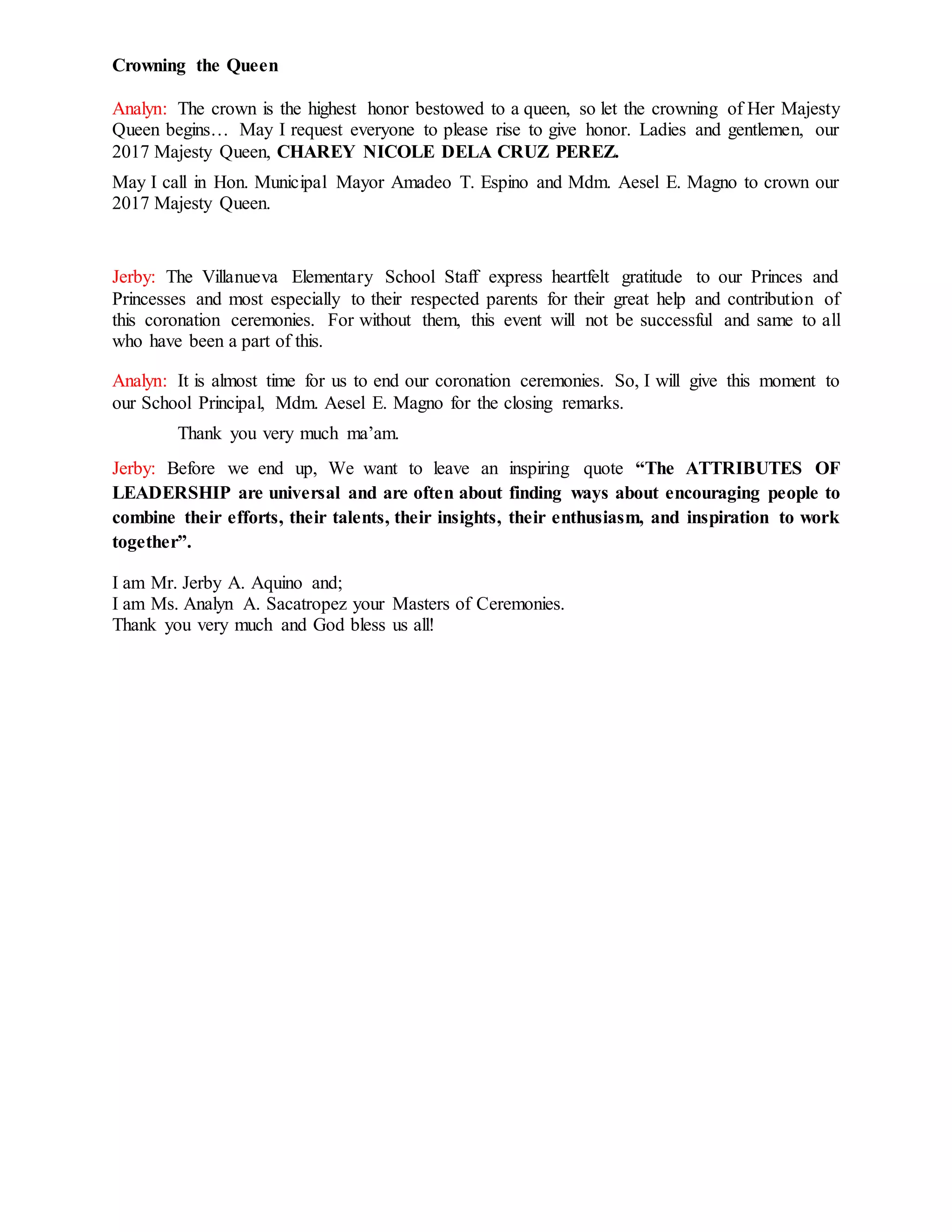 Coronation night script | DOCX