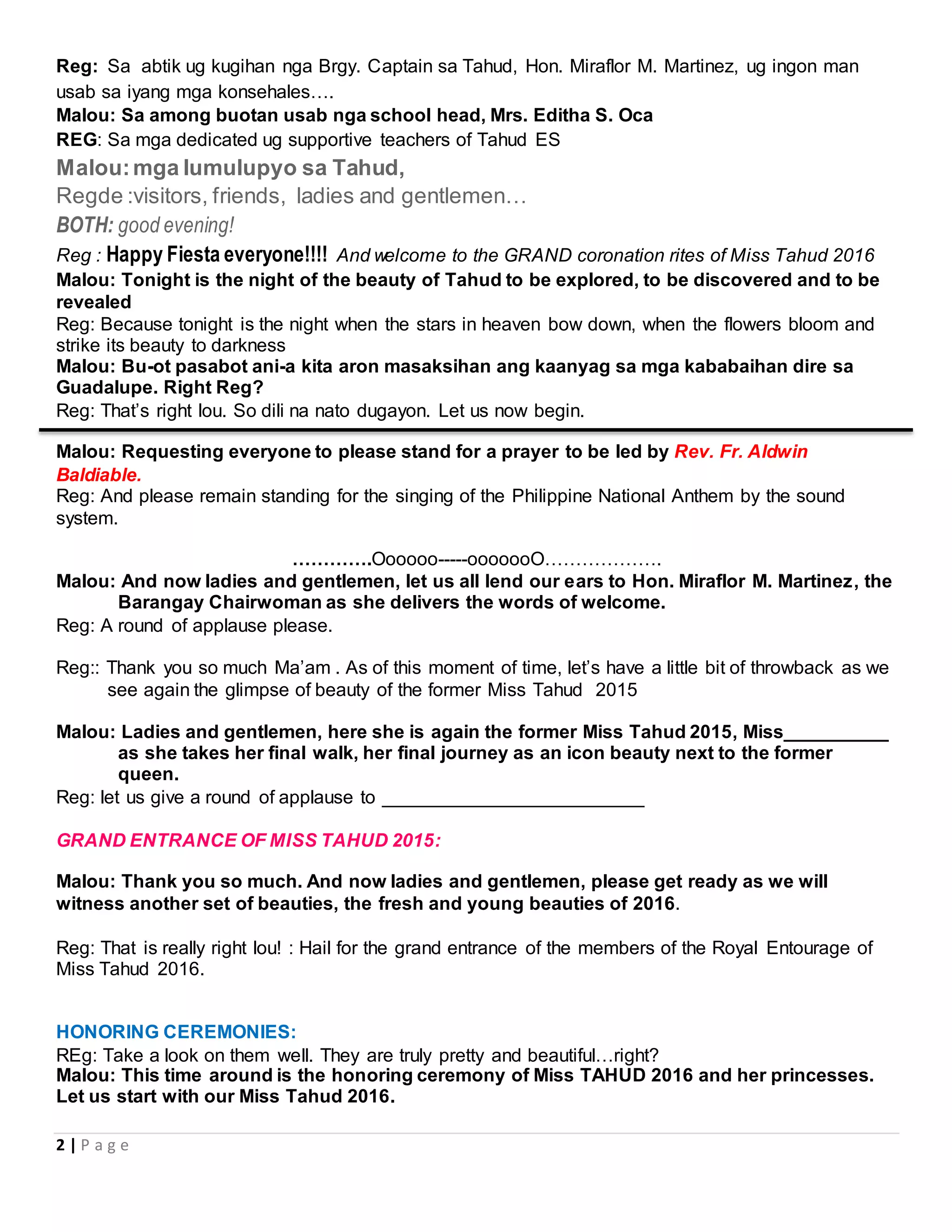 Anchoring Script for coronation (Macunay & Caagbay) | DOCX