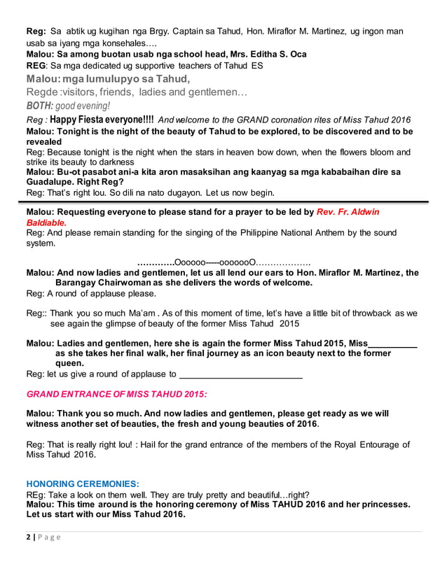 Anchoring Script for coronation (Macunay & Caagbay) | DOCX | Events