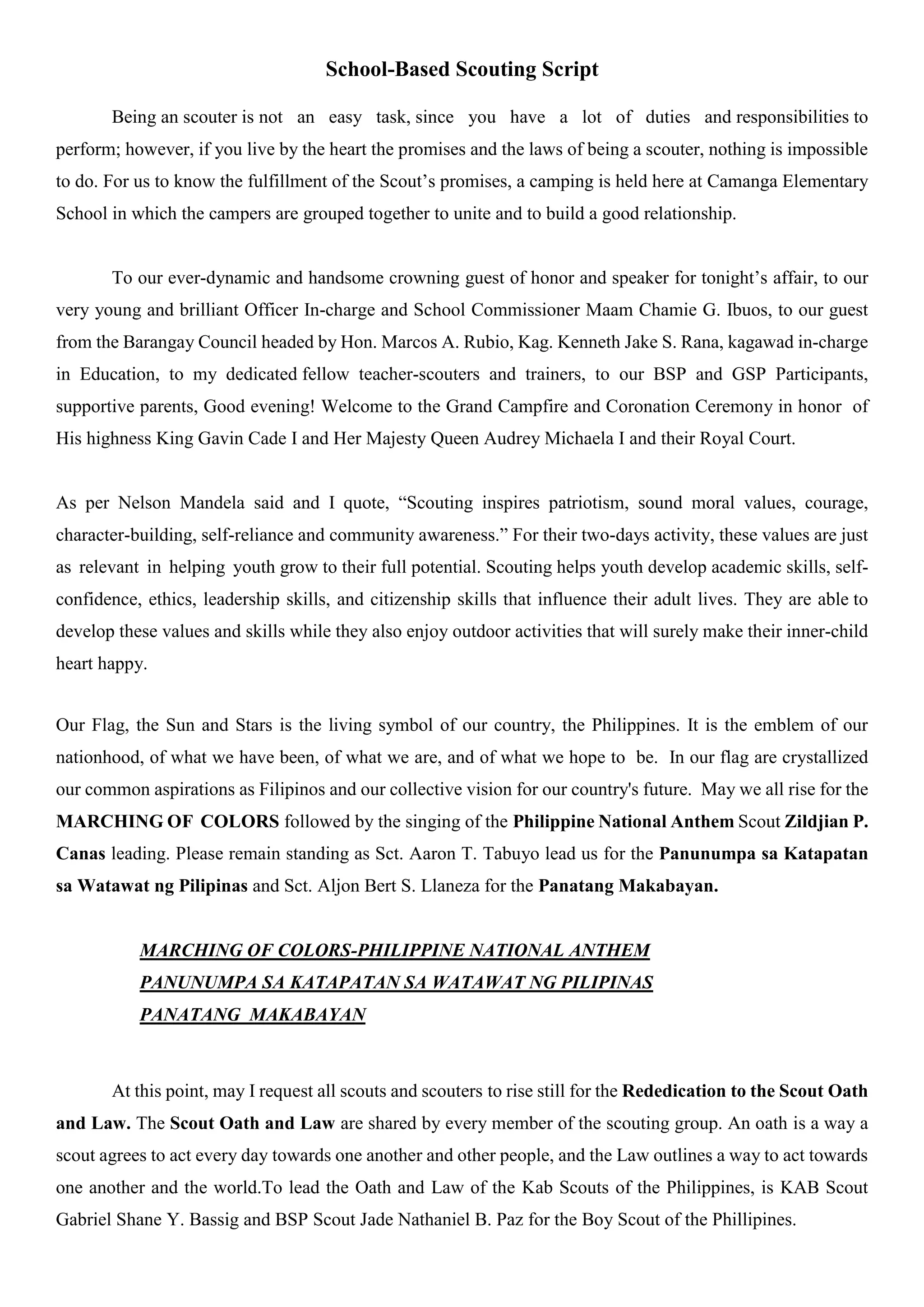 EMCEE SCRIPT DURING CORONATION ICAMPORAL | DOCX