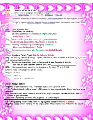 Anchoring Script for Coronation Miss conalum 2017 | PDF | Free Download