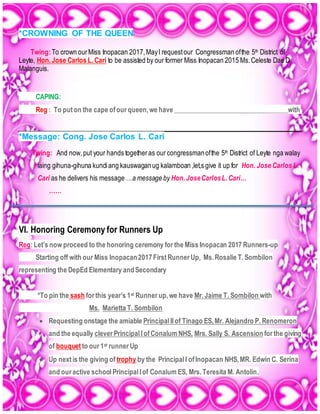 Coronation Script Miss Inopacan 2017 | PDF