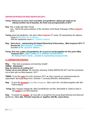 Coronation script miss inopacan 2017 | DOCX