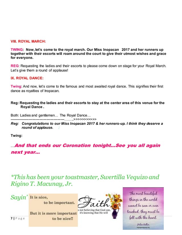 Coronation script miss inopacan 2017 | DOCX