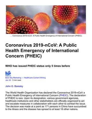 Coronavirus 2019-nCoV: A Public Health Emergency of International ...