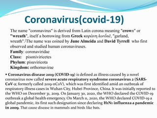 Coronavirus(covid 19) | PPTX | Infectious Diseases | Diseases and ...