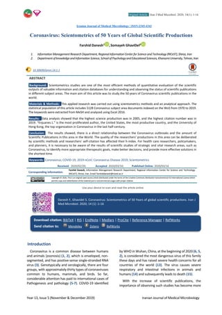 Coronavirus scientometrics of 50 years of global scientific productions ...