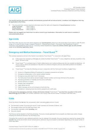 AIG Corporate Travel PDS | PDF