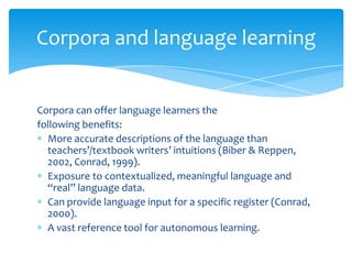 Corpora in language teaching | PPTX