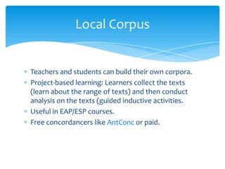 Corpora in language teaching | PPTX