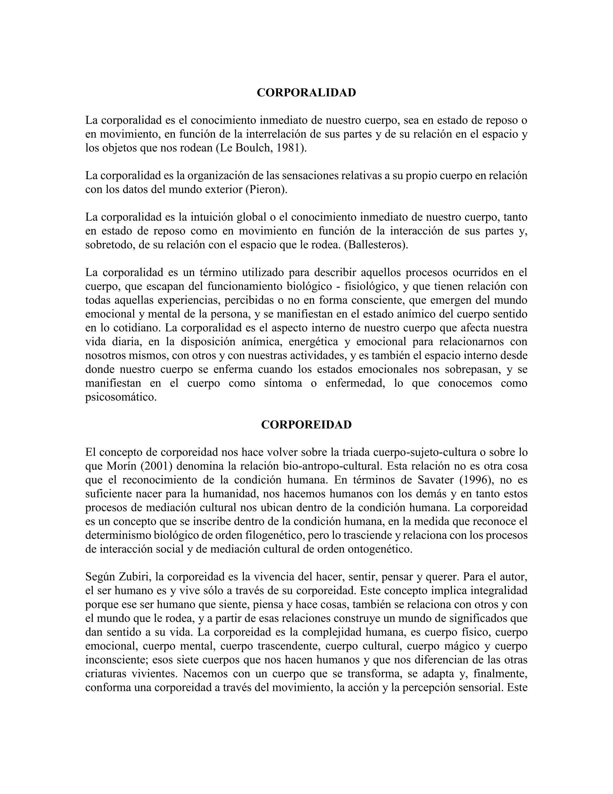 Corporalidad - Corporeidad movimiento y cuerpo | PDF