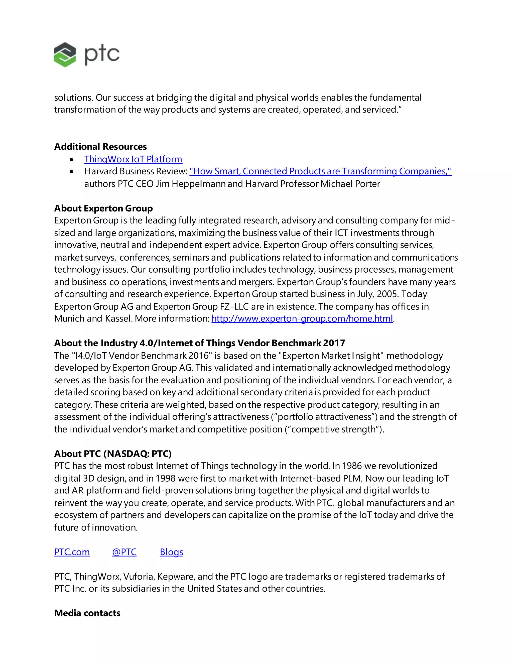 PTC Again Named IoT Leader by Experton Group | DOCX