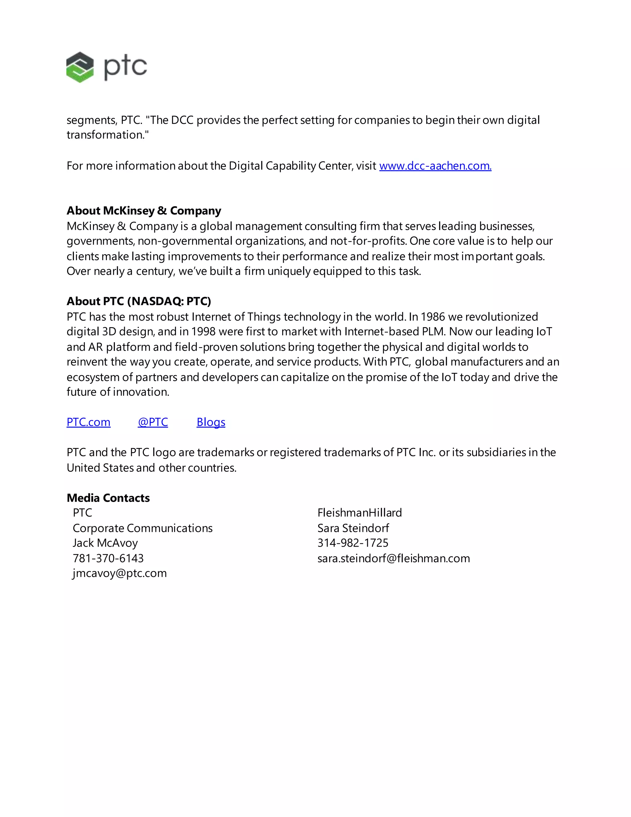 McKinsey & Company Partners with PTC as Key Technology Provider for New ...