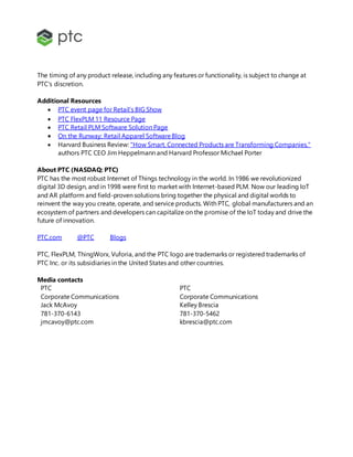 PTC to Bring the Internet of Things to Product Lifecycle Management with Connected PLM Demo at ...