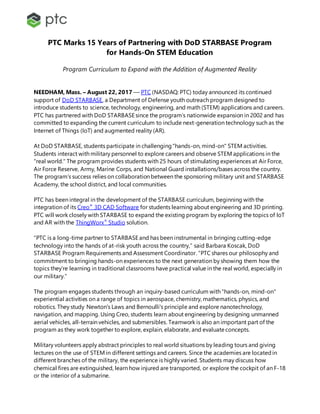 PTC Marks 15 Years Supporting DoD STEM Program | PDF