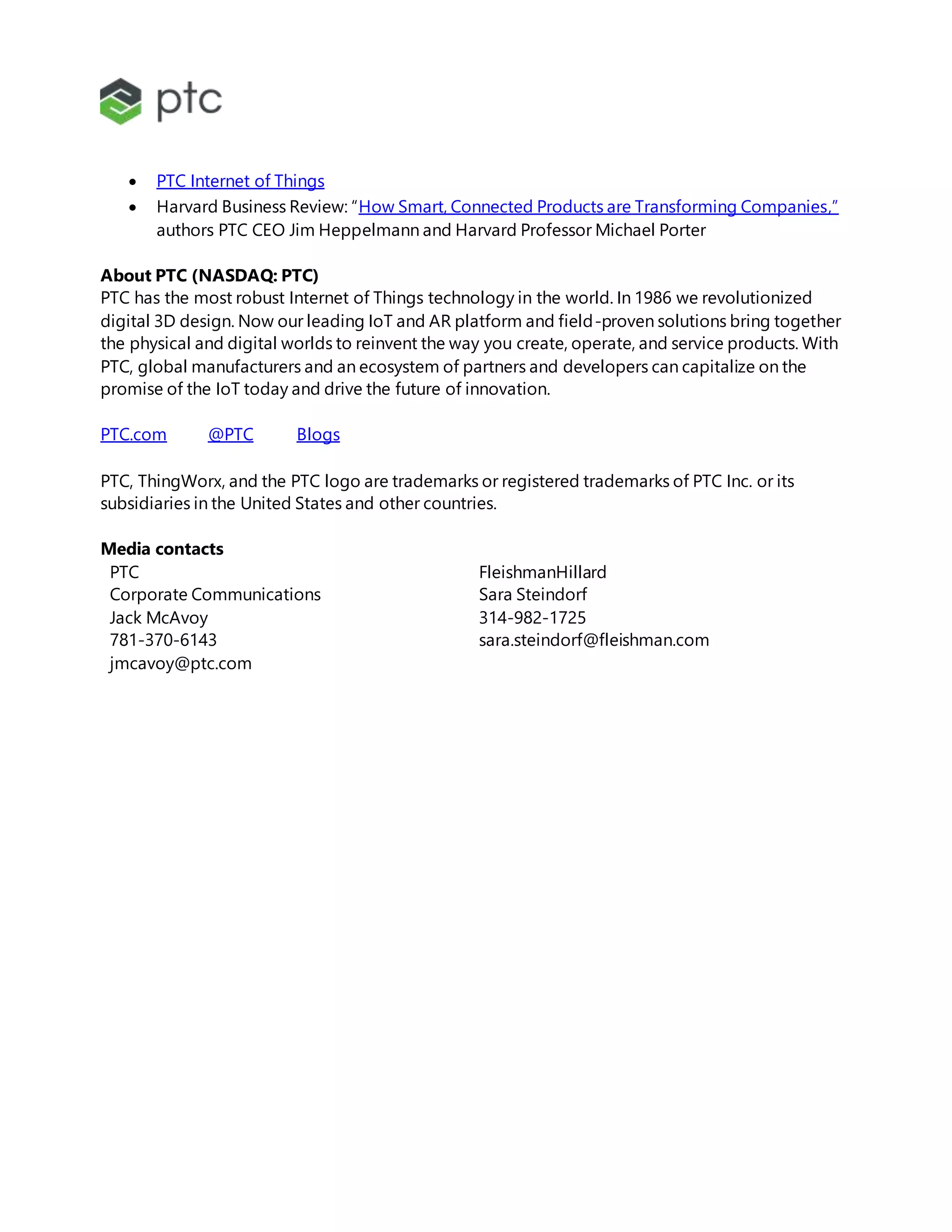 Ventana Research Awards PTC for its Internet of Things Technology | DOCX