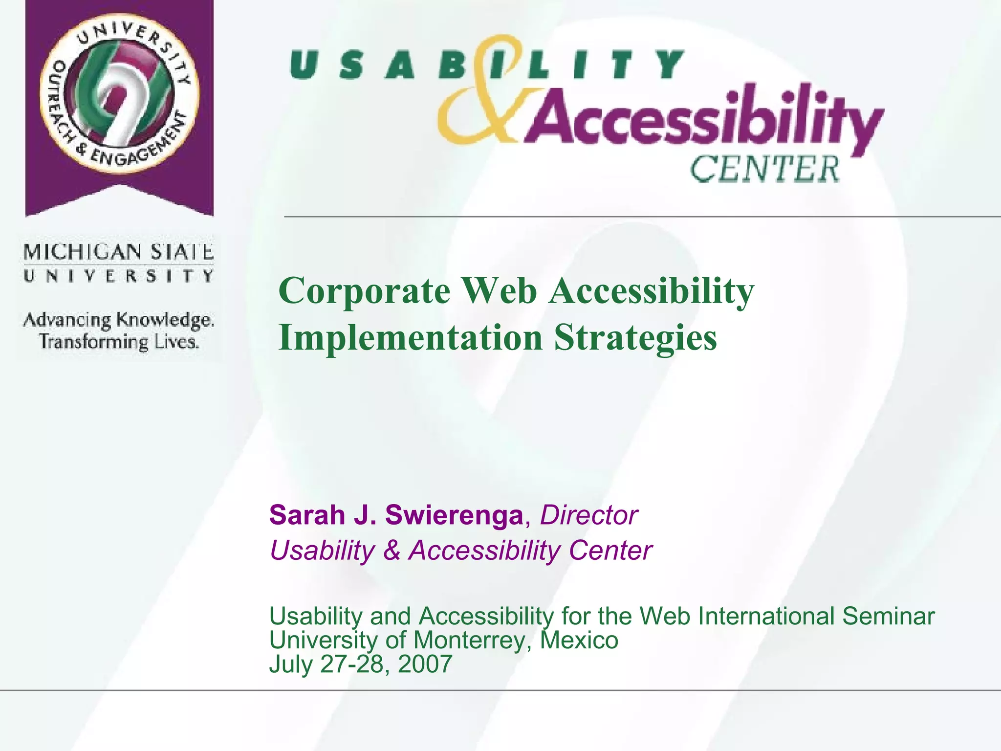 Corporate Web Accessibility Implementation Strategies | PPT