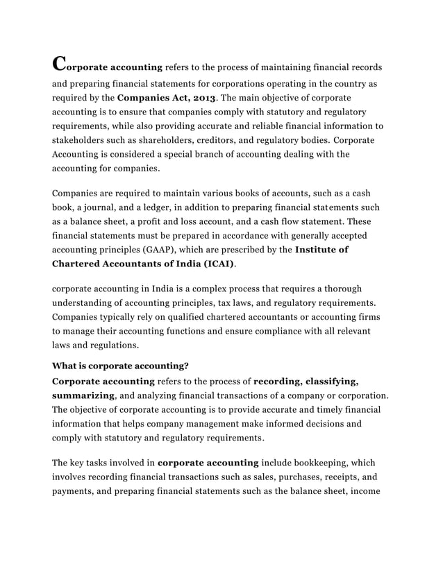 Corporate Accounting: its Meaning, Importance and Process | Academy ...