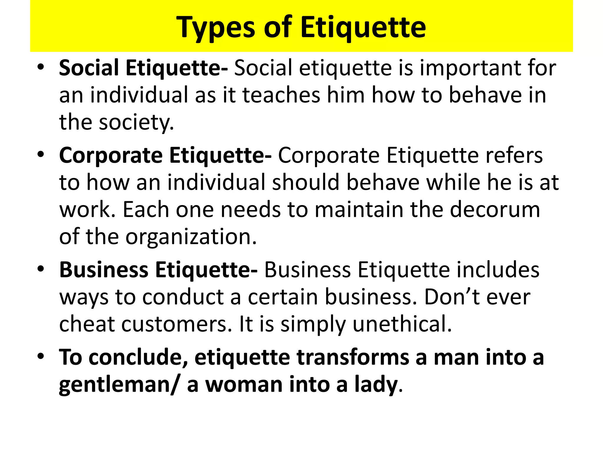 Corporate behaviour and etiquette | PPTX