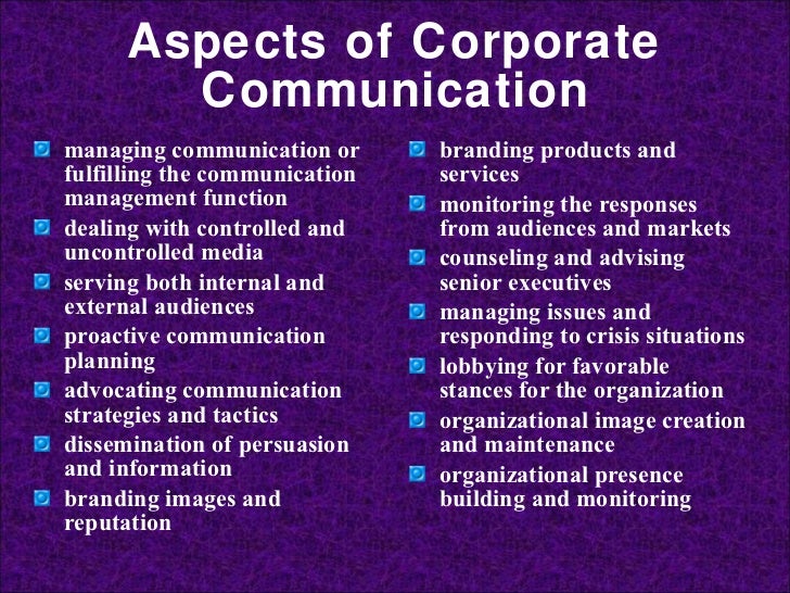 Aspects Of Corporate Communications By Dewillms Aspects Of Corporate Communications By Dewillms