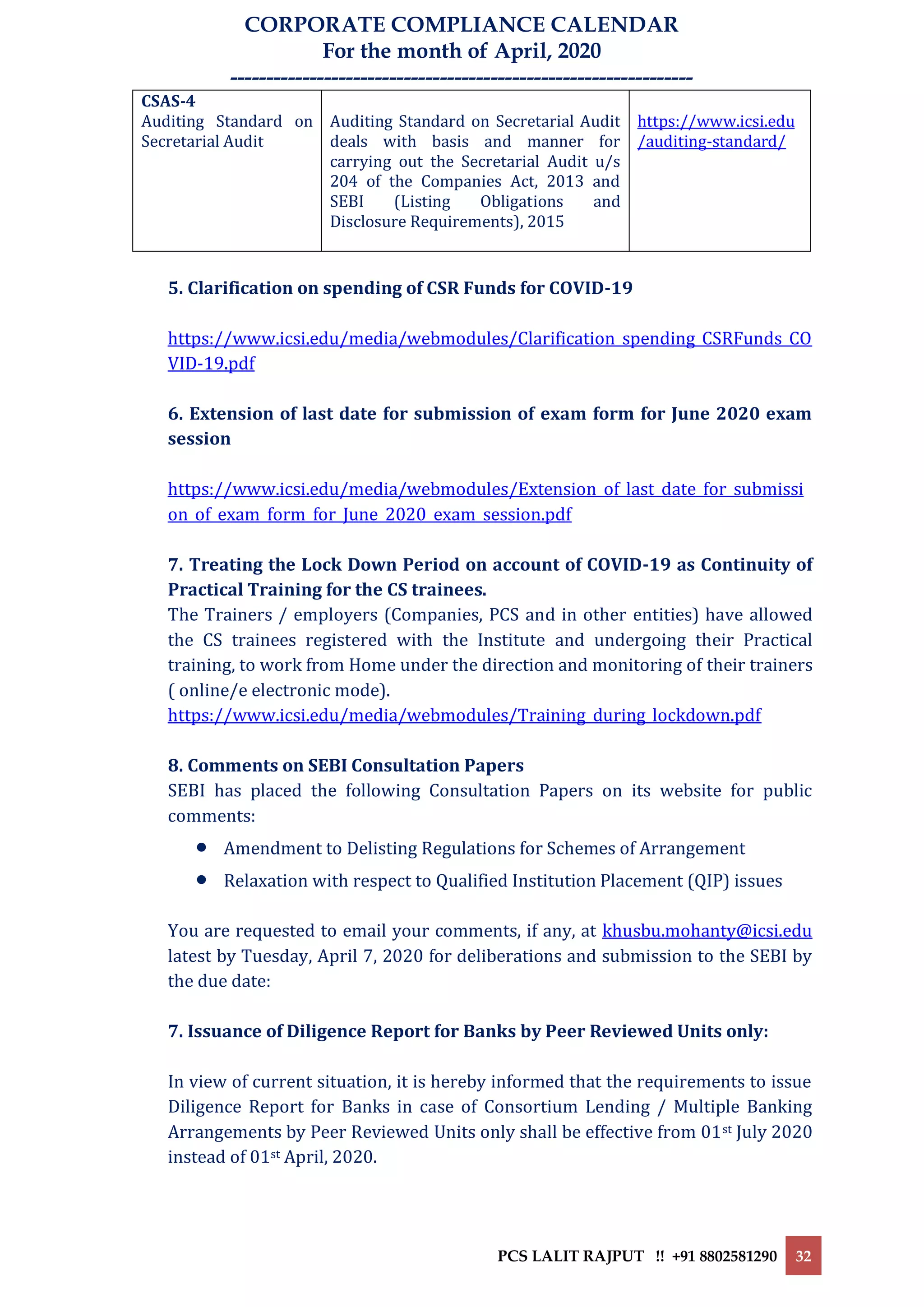 Corporate compliance calendar april 2020 | PDF