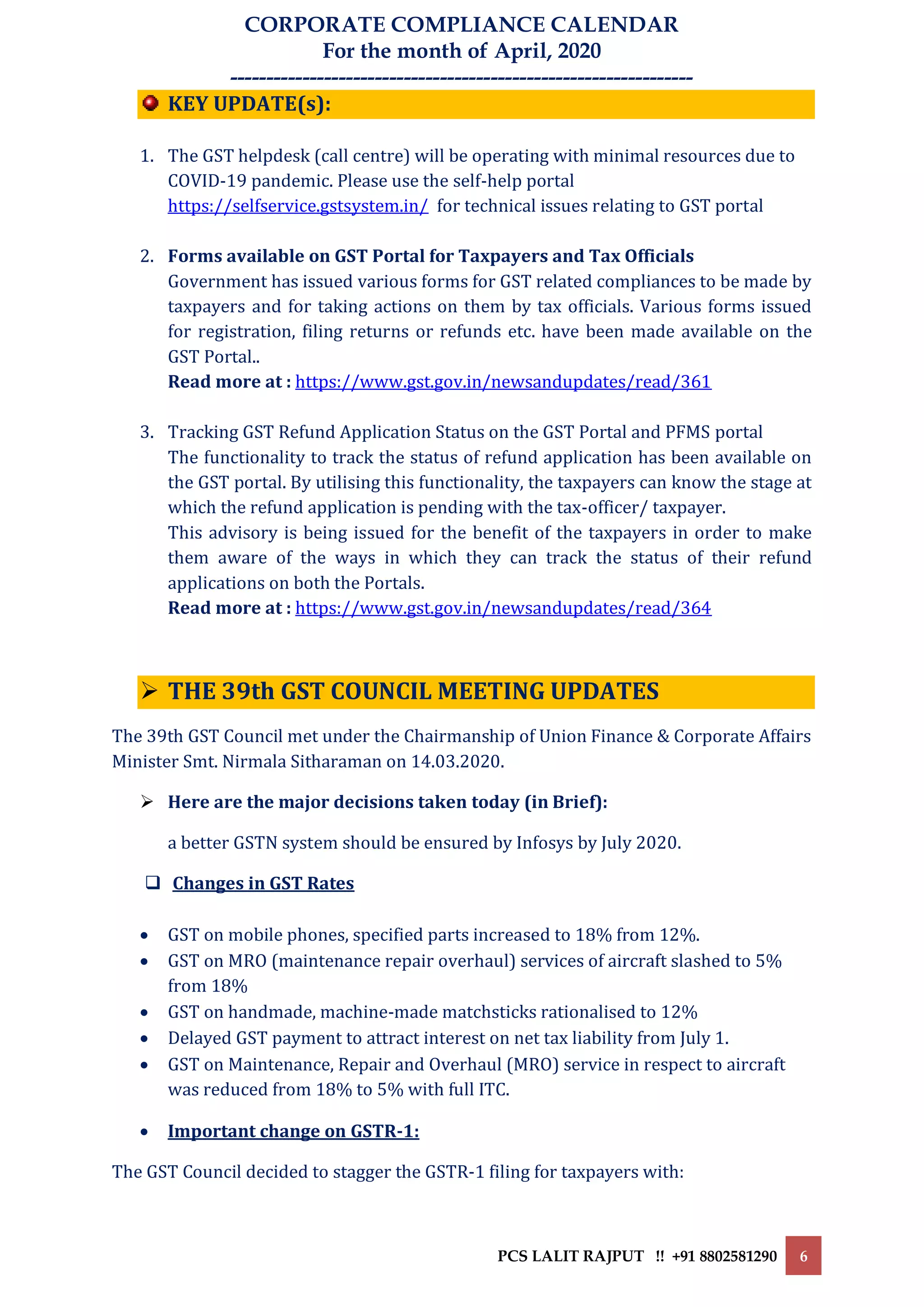 Corporate compliance calendar april 2020 | PDF