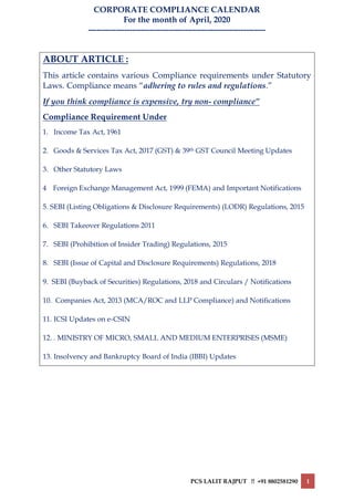Corporate compliance calendar april 2020 | PDF