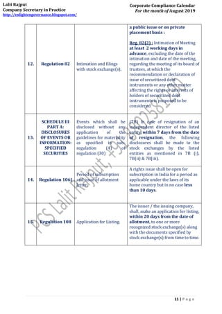 Corporate compliance calendar august 2019 by PCS Lalit Rajput | PDF