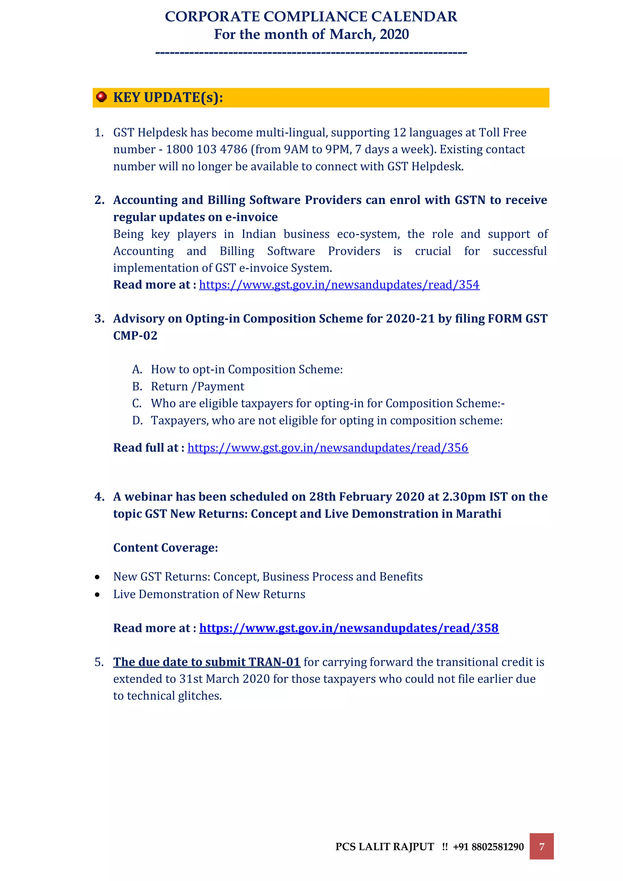 Corporate compliance calendar march 2020 | PDF