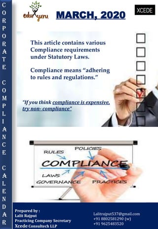 Corporate compliance calendar march 2020 | PDF