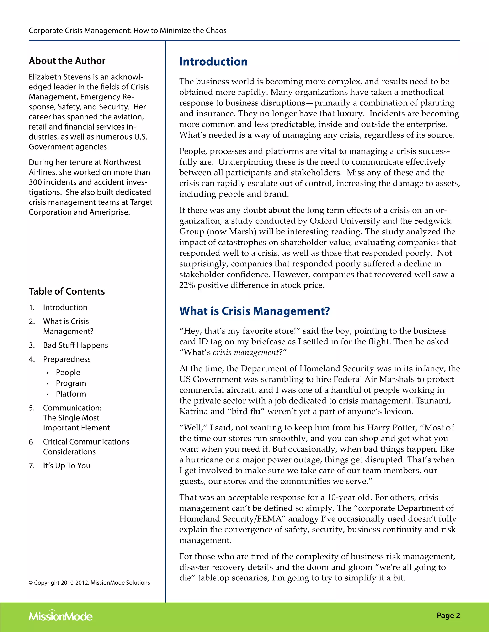 Corporate Crisis Management - Minimize the Chaos | PDF