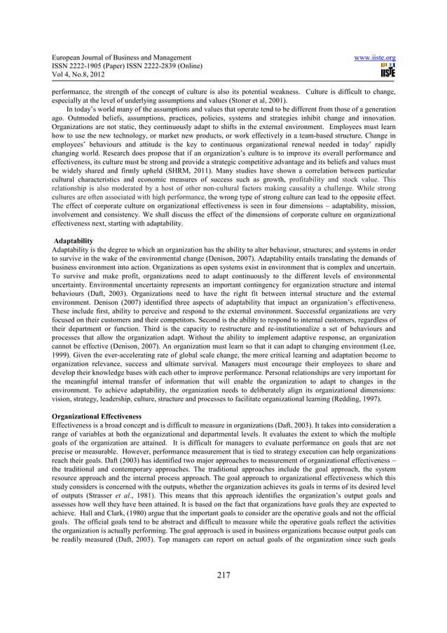 Corporate culture and organizational effectiveness | PDF