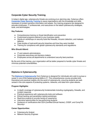 Corporate Cyber Security Training at Cyberous | DOCX