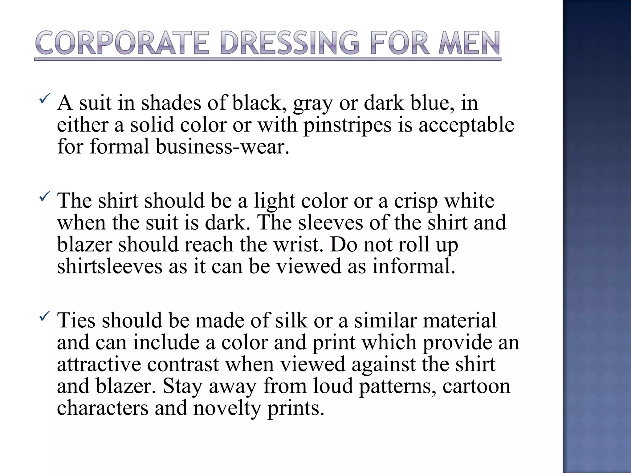 Corporate dressing etiquettes | PPT
