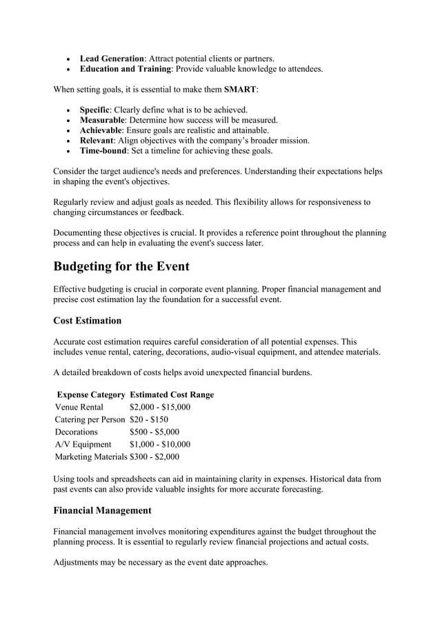 Corporate Event Planning: Key Strategies for Successful Execution | PDF