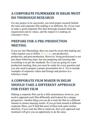Corporate film makers in Delhi NCR | PDF | Video Production | Content Production